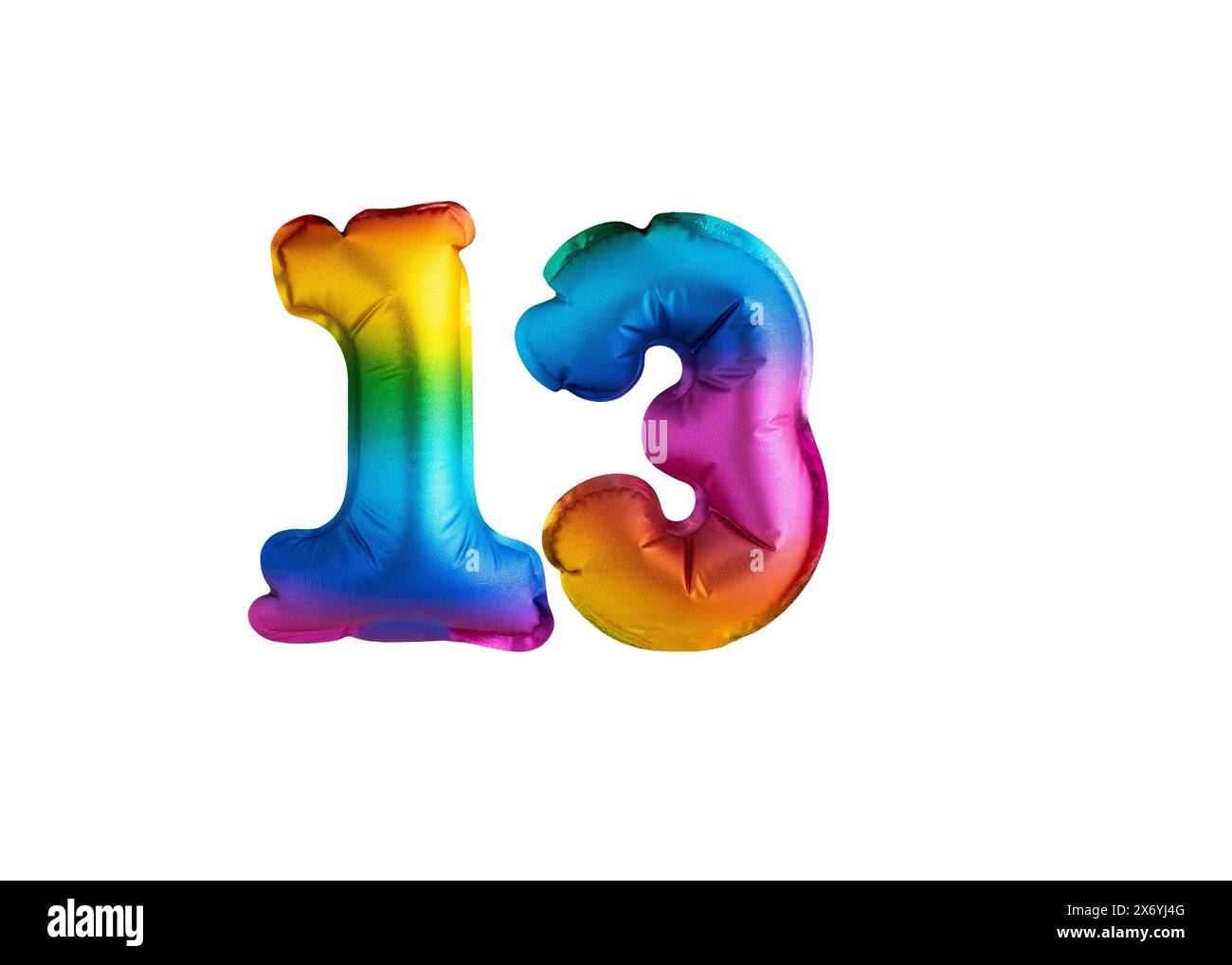 Multicolored balloon for number 13 celebration. Happy birthday on white ...
