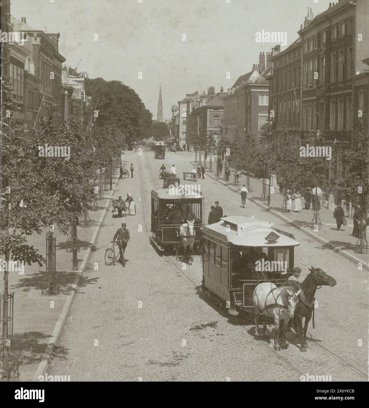 Street scene with horse trams in The Hague, stereograph, Wilhelm ...