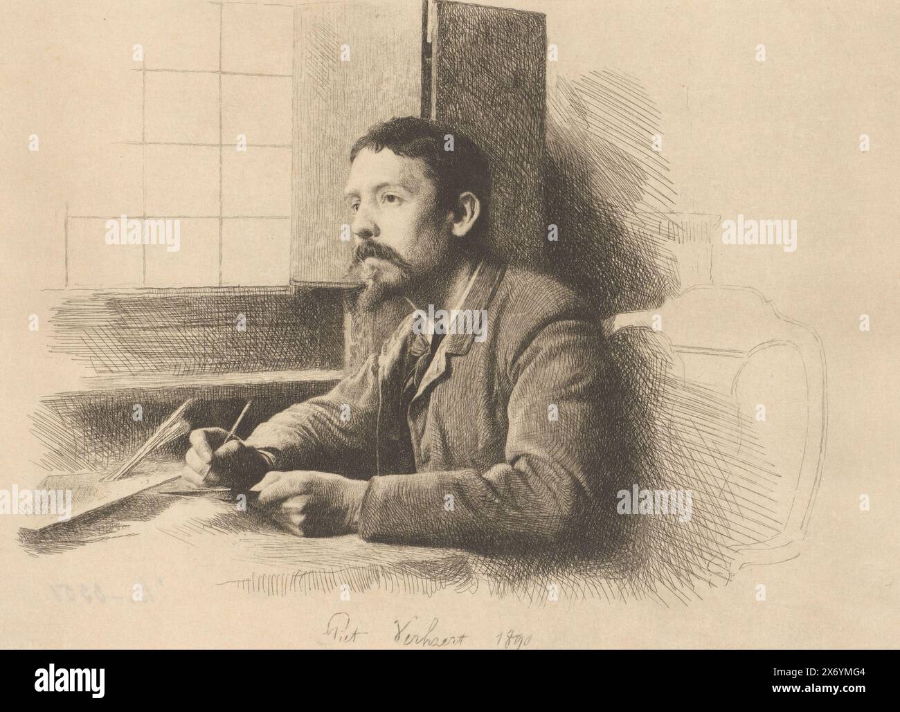 Self-portrait, Self-portrait of the printmaker at work at the table by ...