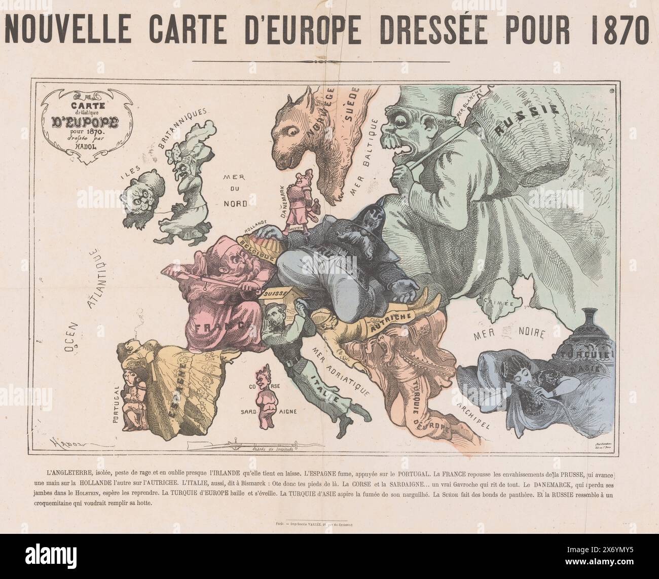 Satirical map of Europe in 1870, Nouvelle carte d'Europe dressée pour ...