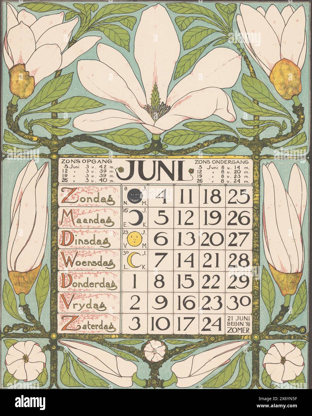 Calendar sheet for June 1899, A rectangular frame with the days of the ...