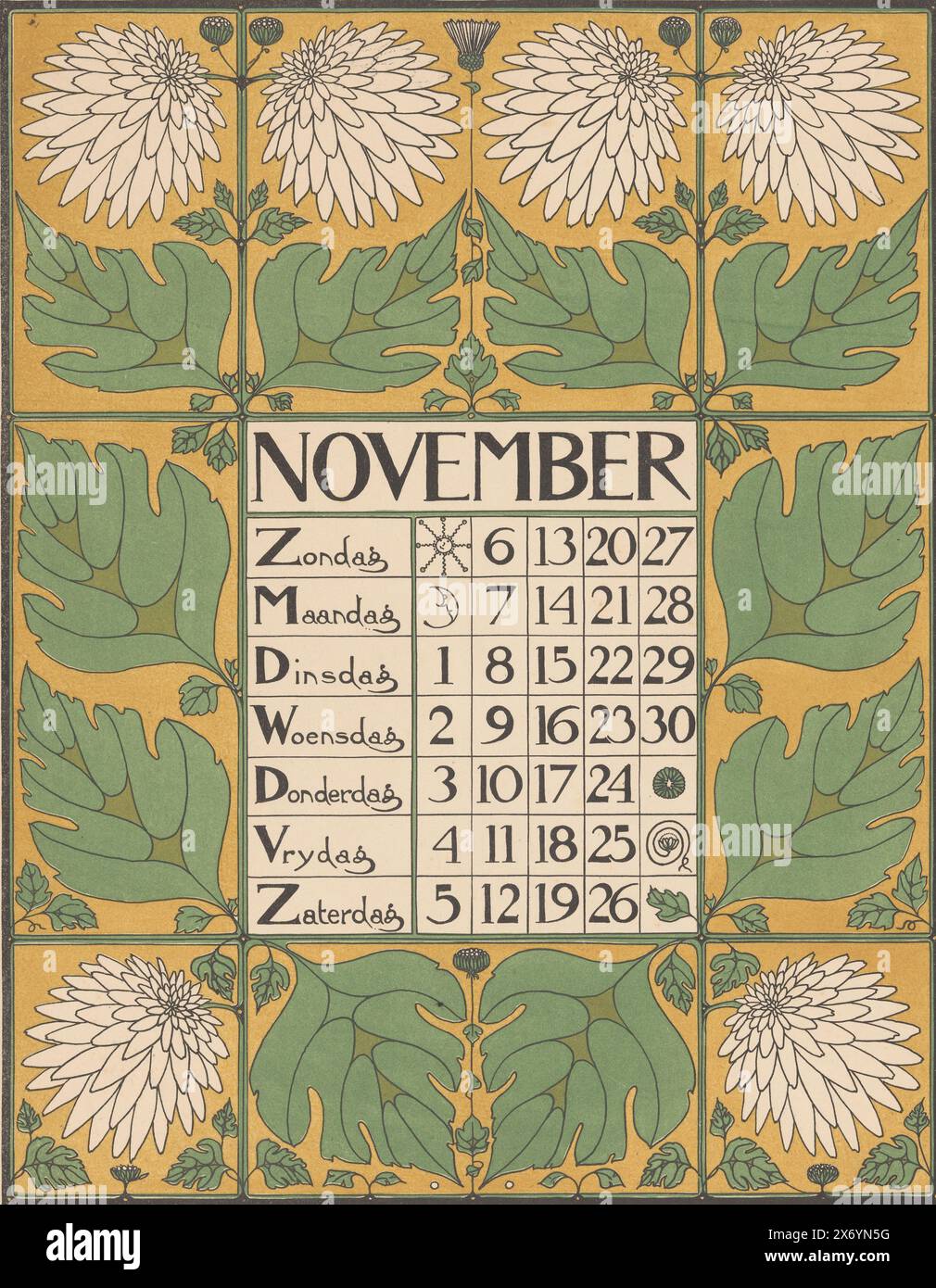 Calendar sheet for November 1898, A rectangular frame with the days of ...