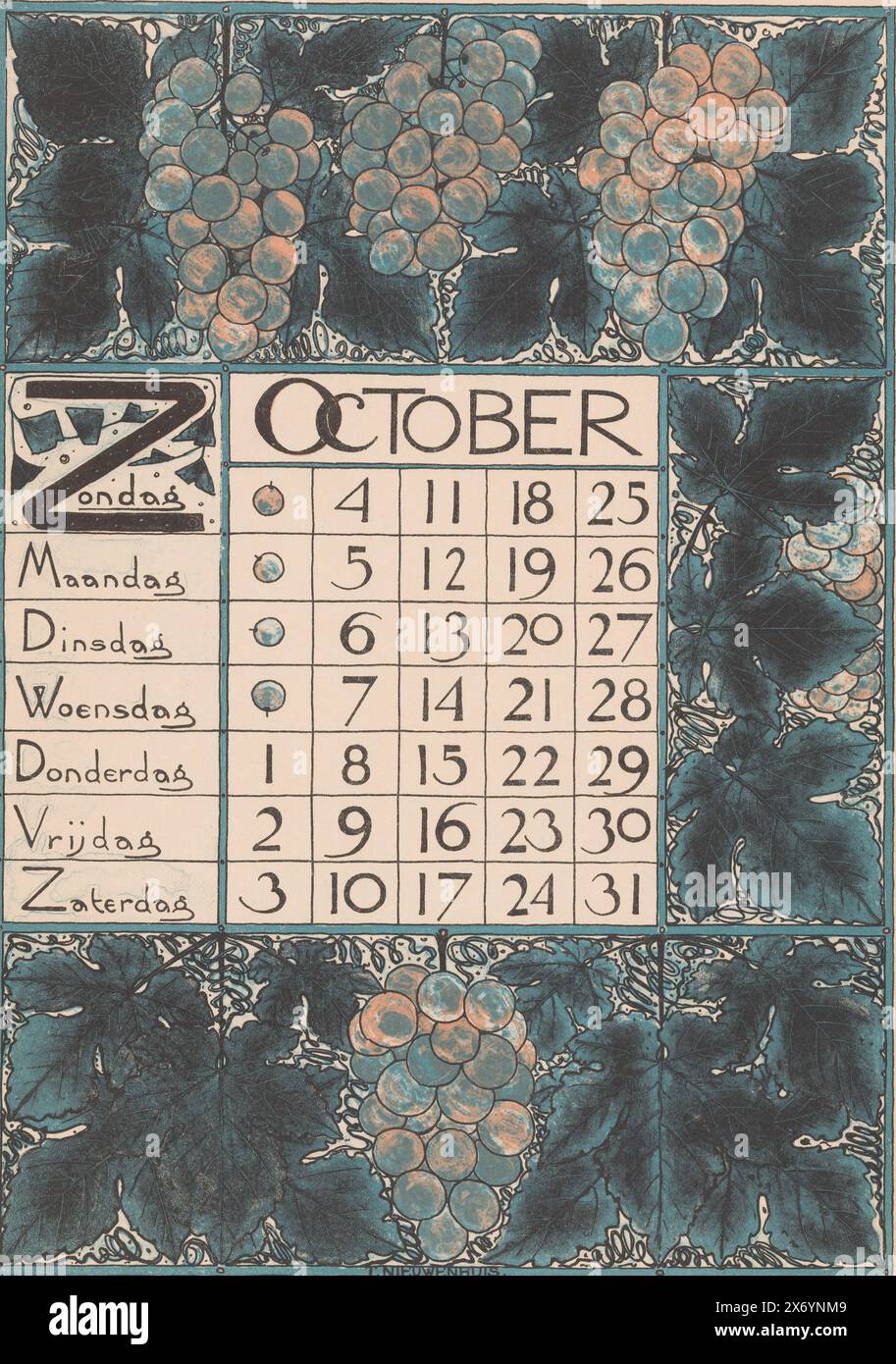 Calendar sheet for October 1896, A rectangular frame with the days of ...