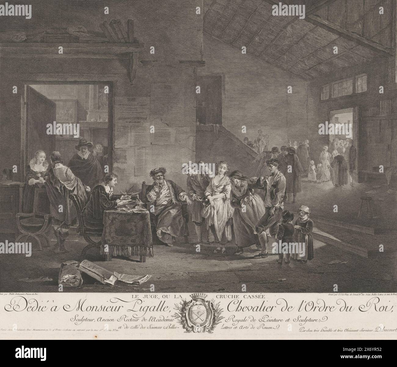 Interior with figures in front of a judge, Le juge ou la cruche cassée ...