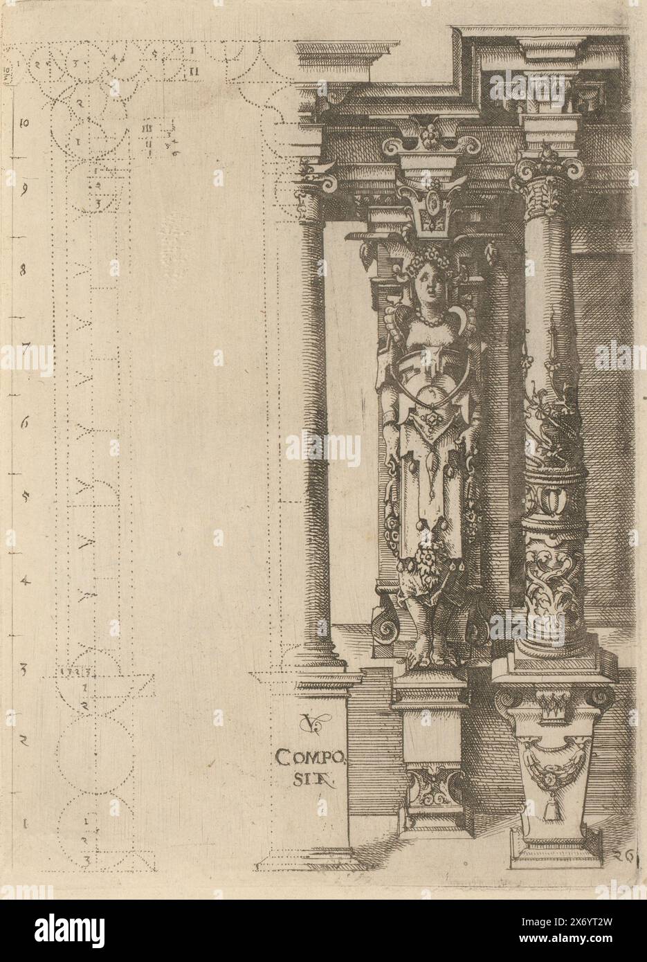 Proportions of the composite column order with a caryatid as a pilaster ...