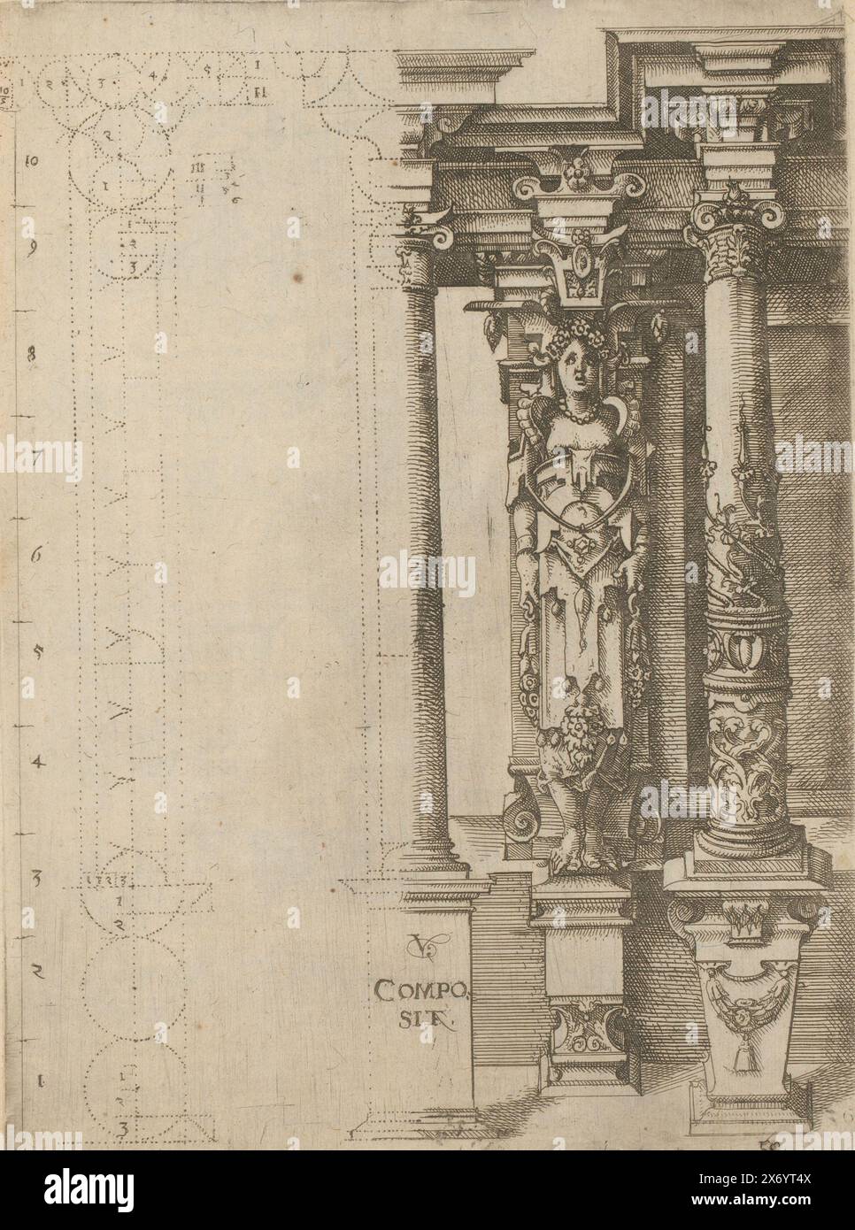 Proportions of the composite column order with a caryatid as a pilaster ...