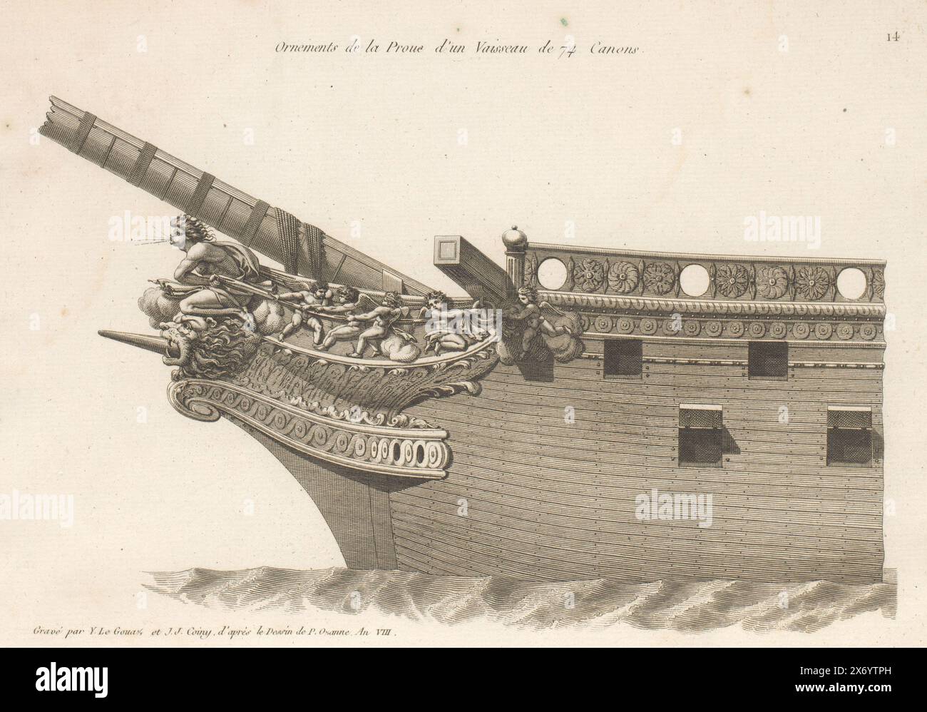 Prow and figurehead of a sailing ship, Ornements de la proue d'un ...