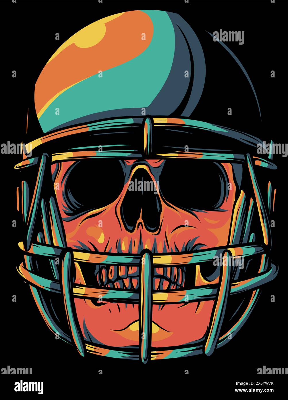 vector illustartion of skull football helmet on black background Stock ...