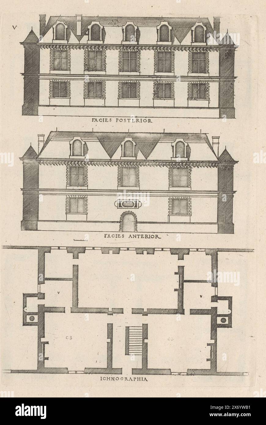 Front and rear facade and floor plan, Front and rear facade and floor ...
