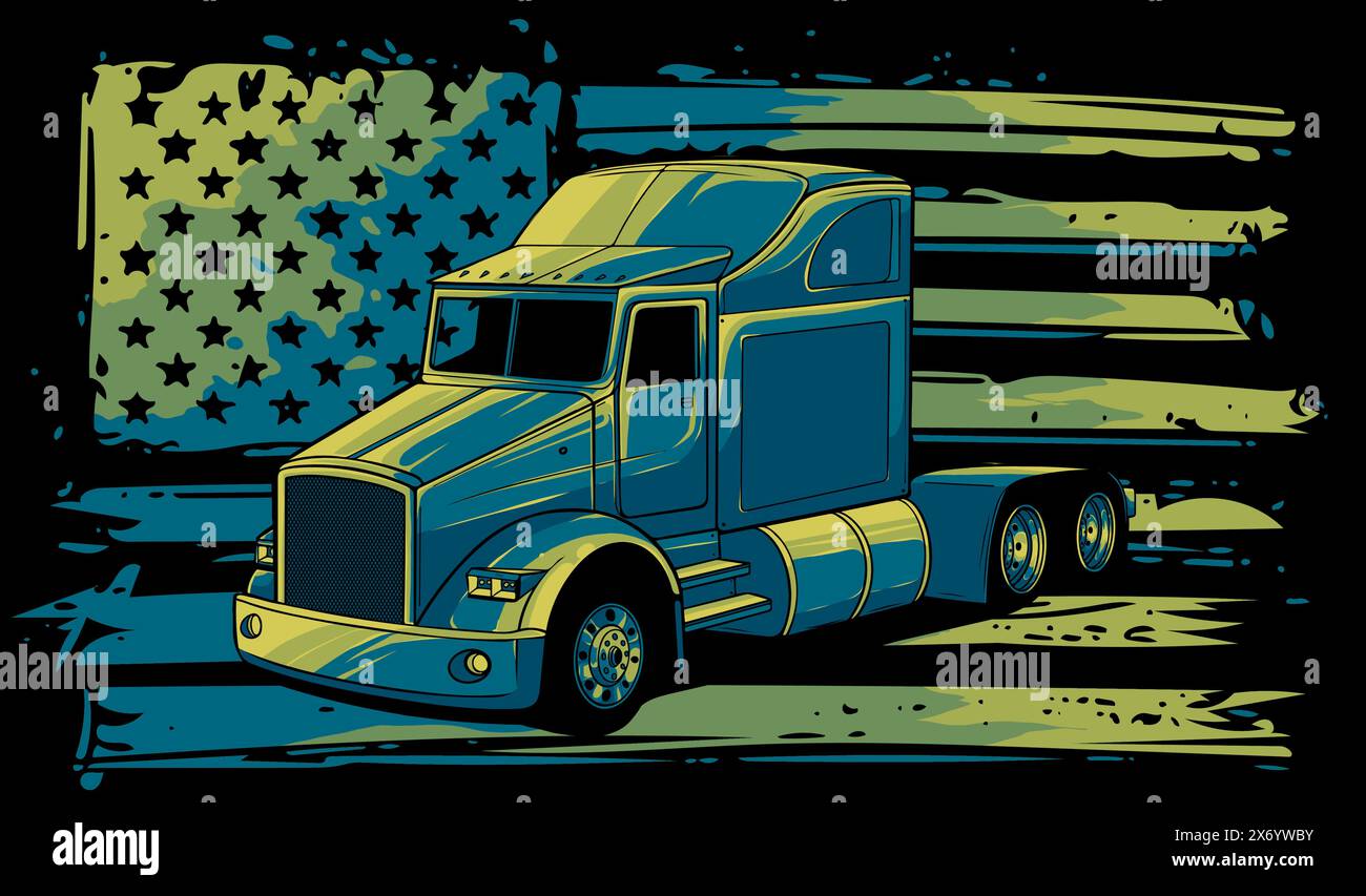 vector illustration of Classic Truck with usa flag on black background ...