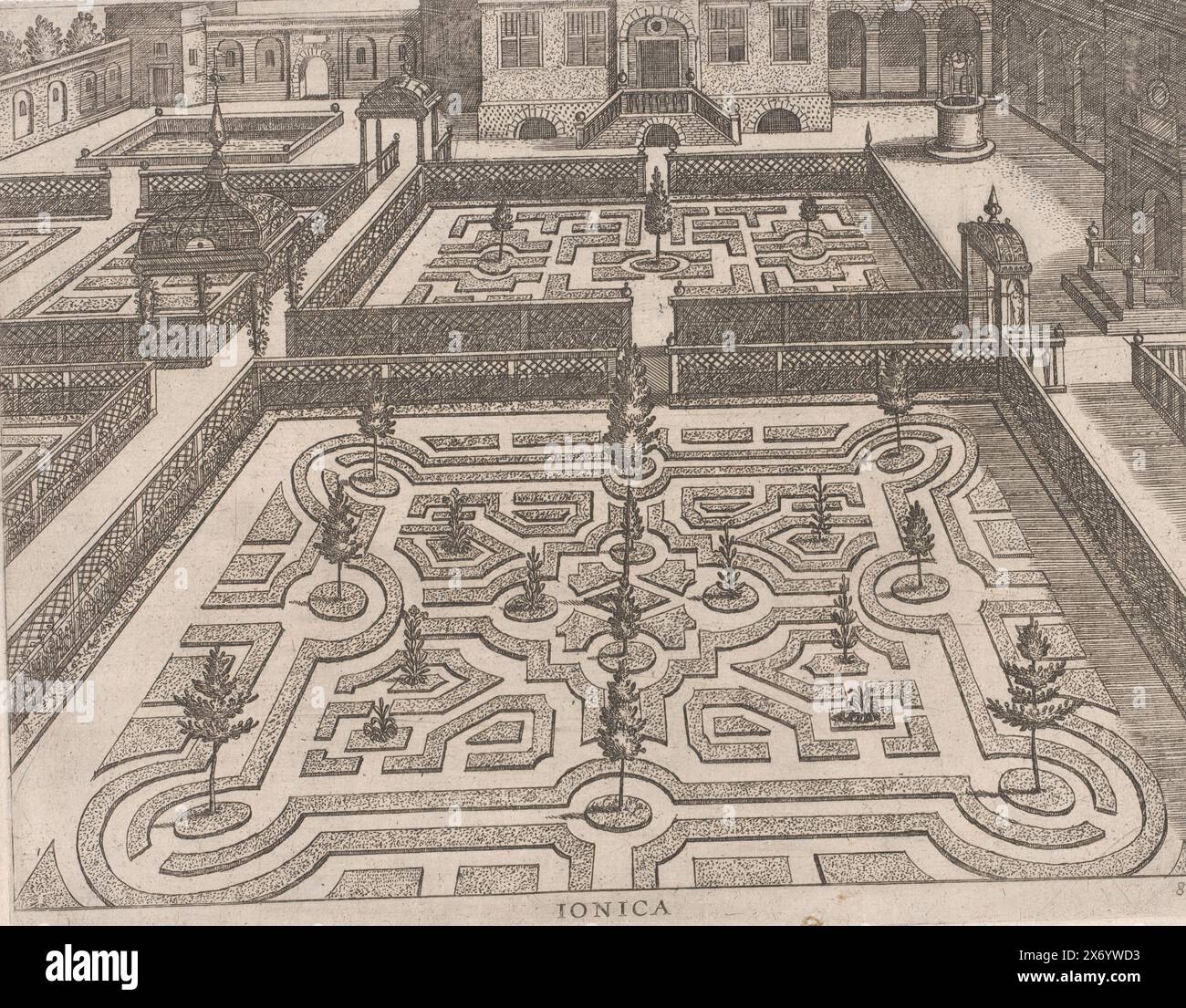 Garden with two parterres and the facade of a house, Ionica (title on ...