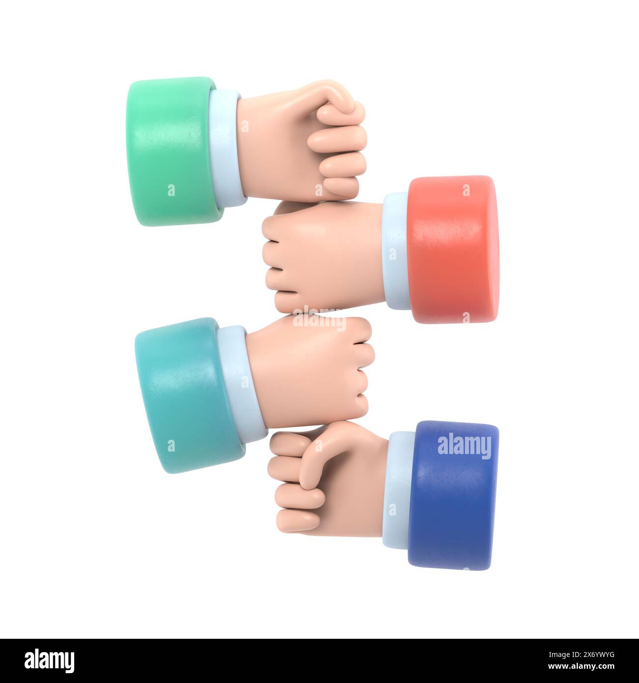 Cartoon Gesture Icon Mockup.Three human join hands together ...