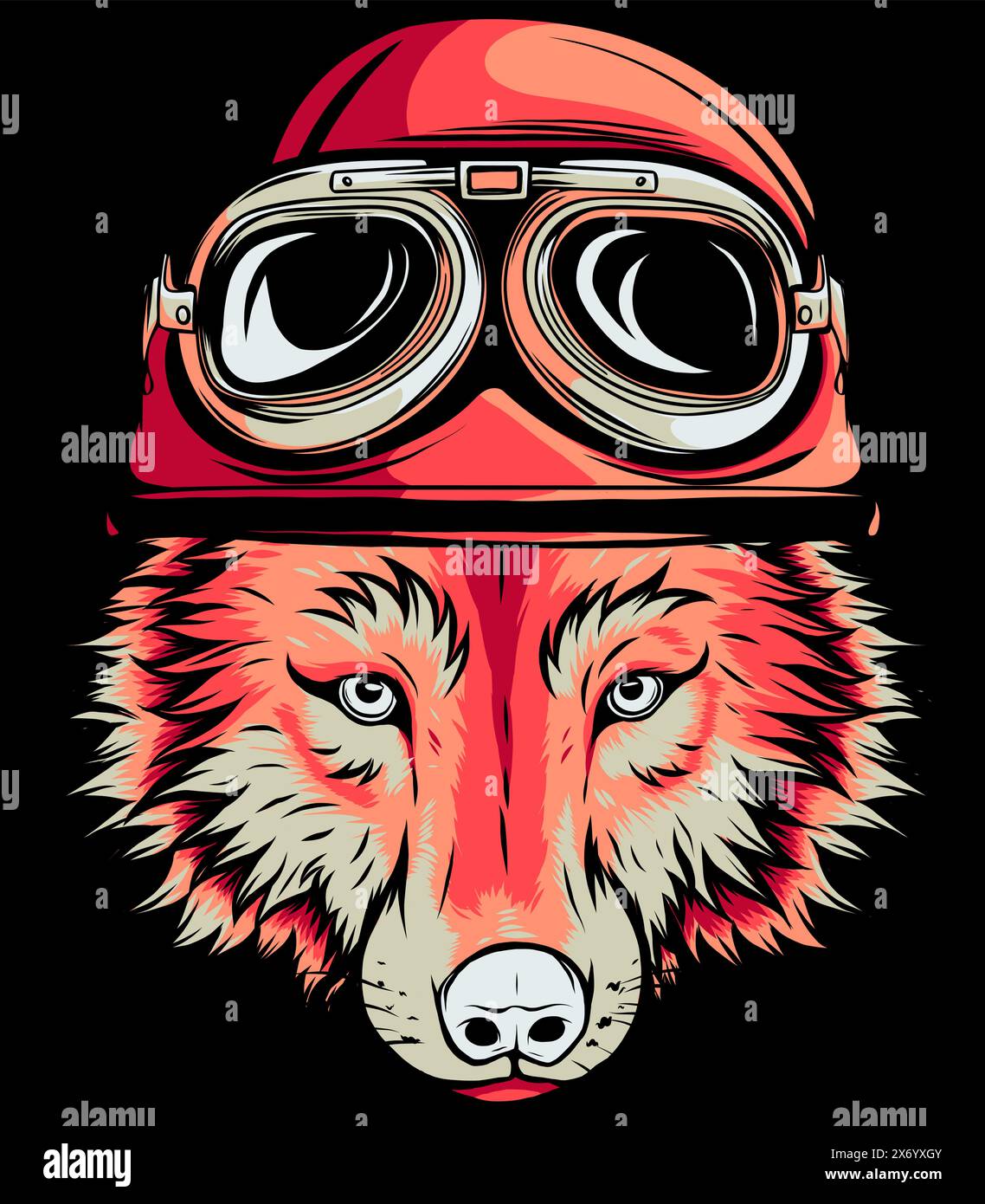 vector illustration of head wolf with helmet on black background Stock ...