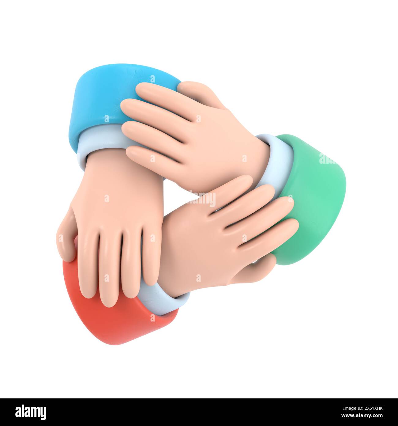 Cartoon Gesture Icon Mockup.Three human join hands together ...