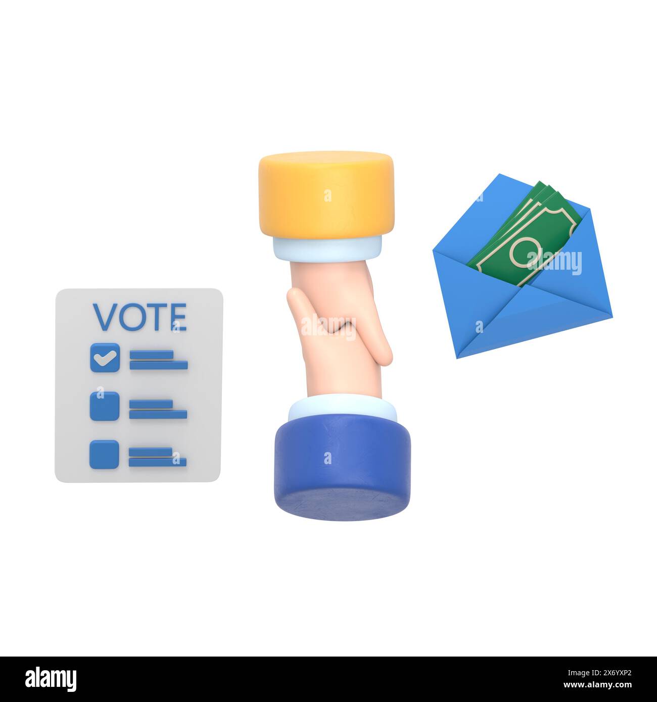 Cartoon Gesture Icon Mockup.3D hand putting voting paper in ballot box ...