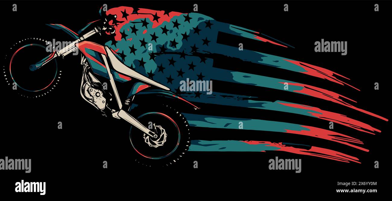 Motocross sport with american flag on black background - Illustration ...