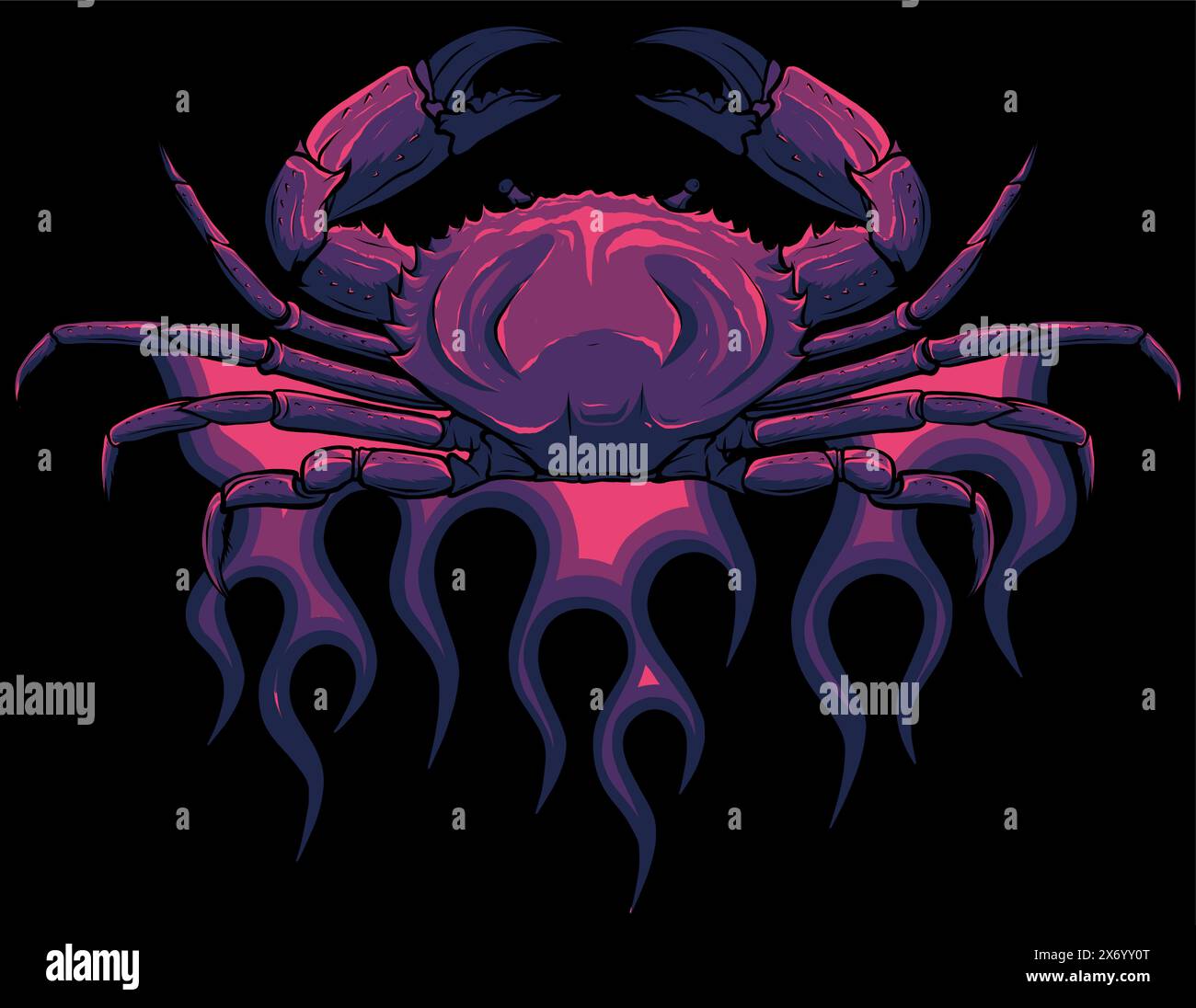 vector Angry crab with claws on flames on black background Stock Vector ...