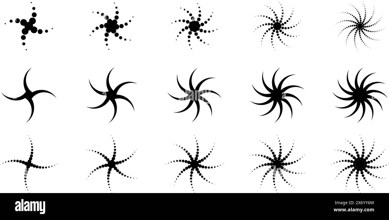 Different twist and swirl element set. Black dotted twirl and rotating ...