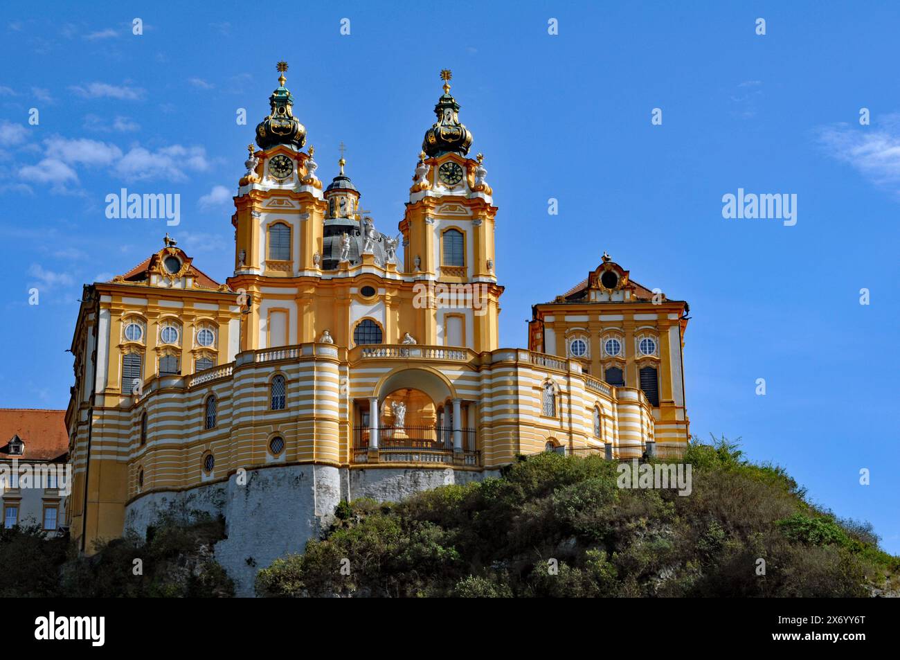 Historic Melk Abbey, a Wachau Valley landmark, sits on an outcrop above ...