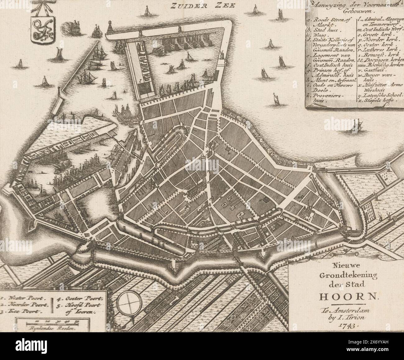Map of the city of Hoorn, New ground plan of the city of Hoorn (title ...