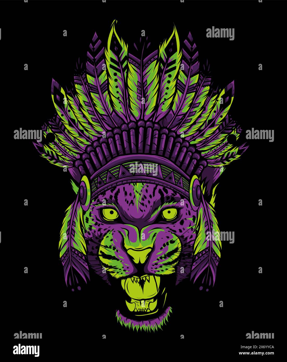 vector illustration of head leopard bohemian chic. digital on black ...