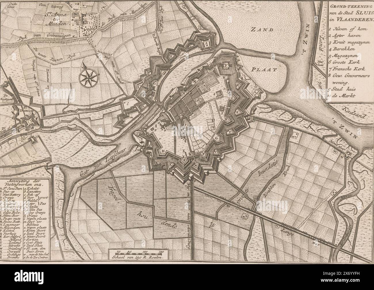 Map of Sluis in Zeeland, Ground drawing of the City of Sluis in ...