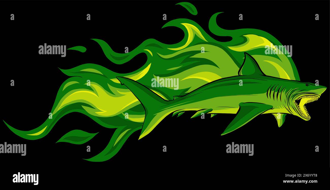 Danger shark with flames fon black background Stock Vector Image & Art ...