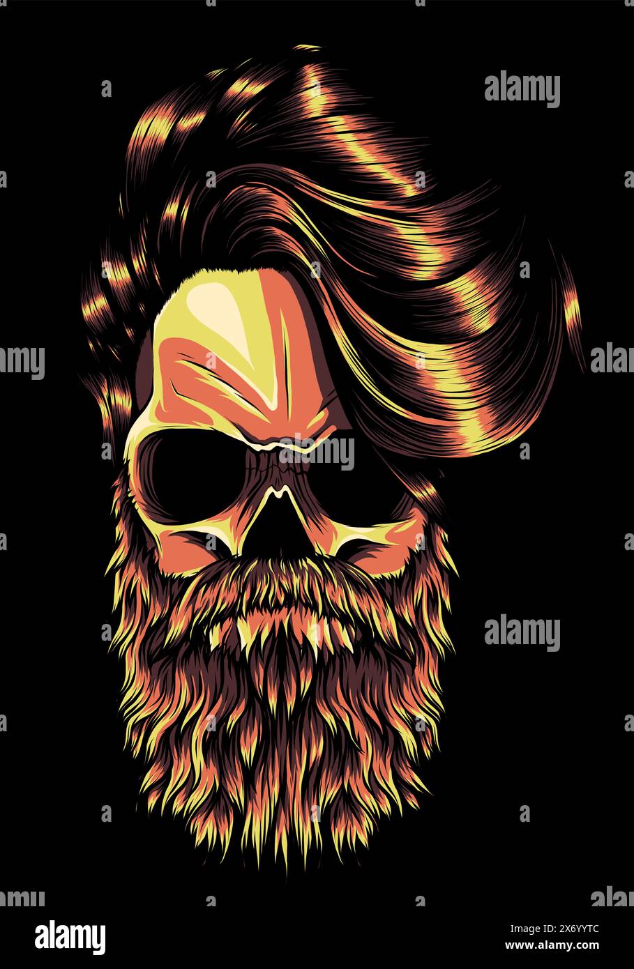 vector illustration of skull with beard on black background Stock ...