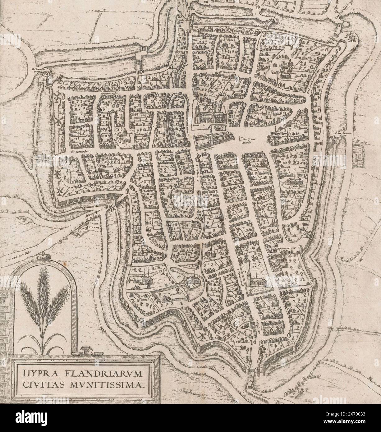 Map of Ypres, Hypra Flandarium civitas munitissima (title on object ...