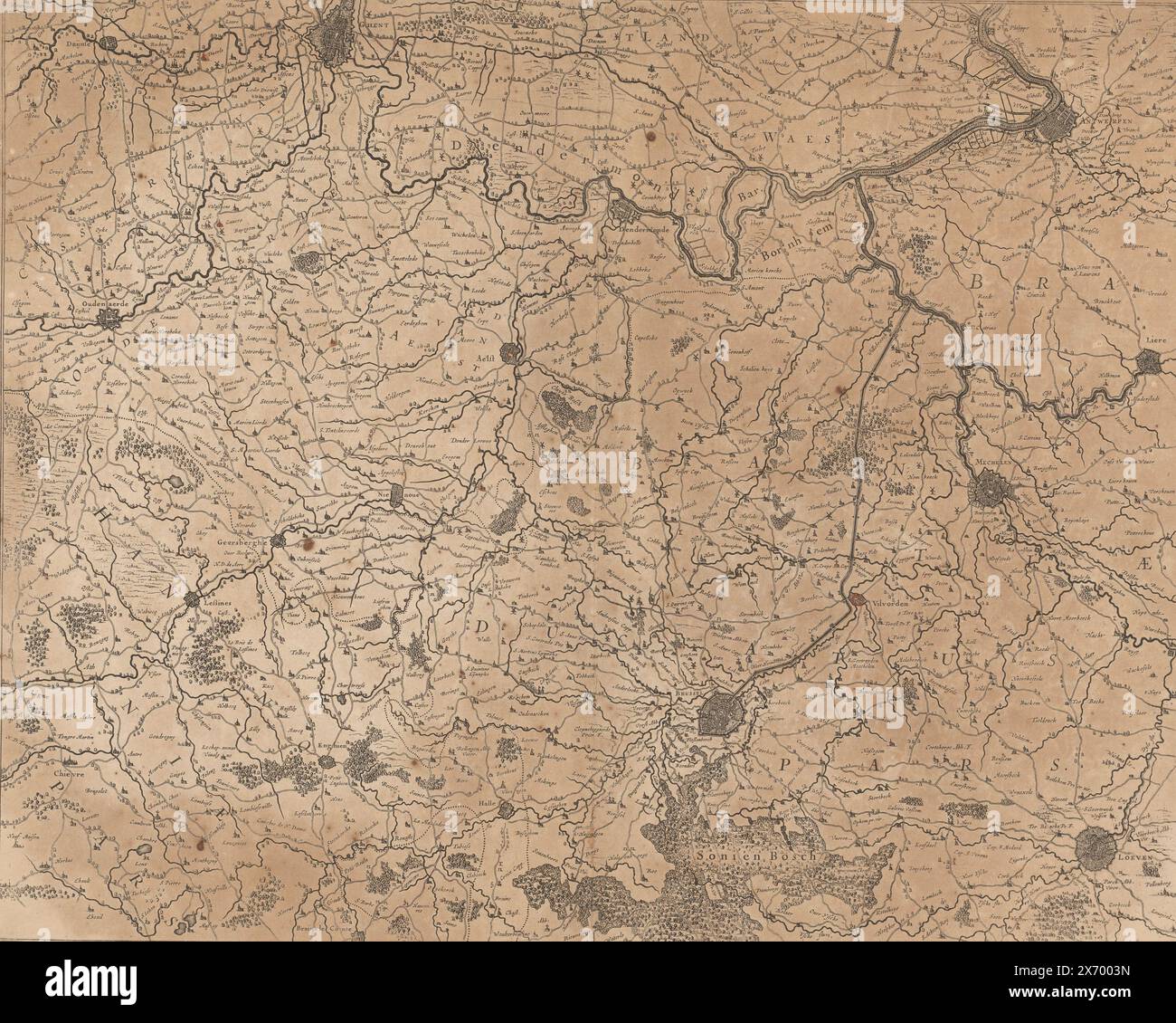 Map of Flanders, print, print maker: anonymous, 1630 - 1650, paper, etching, height, 400 mm × ...