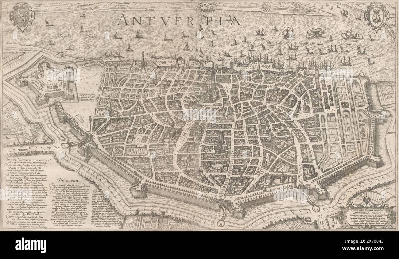 Map of Antwerp, Antverpia (title on object), Map of Antwerp in a bird's ...