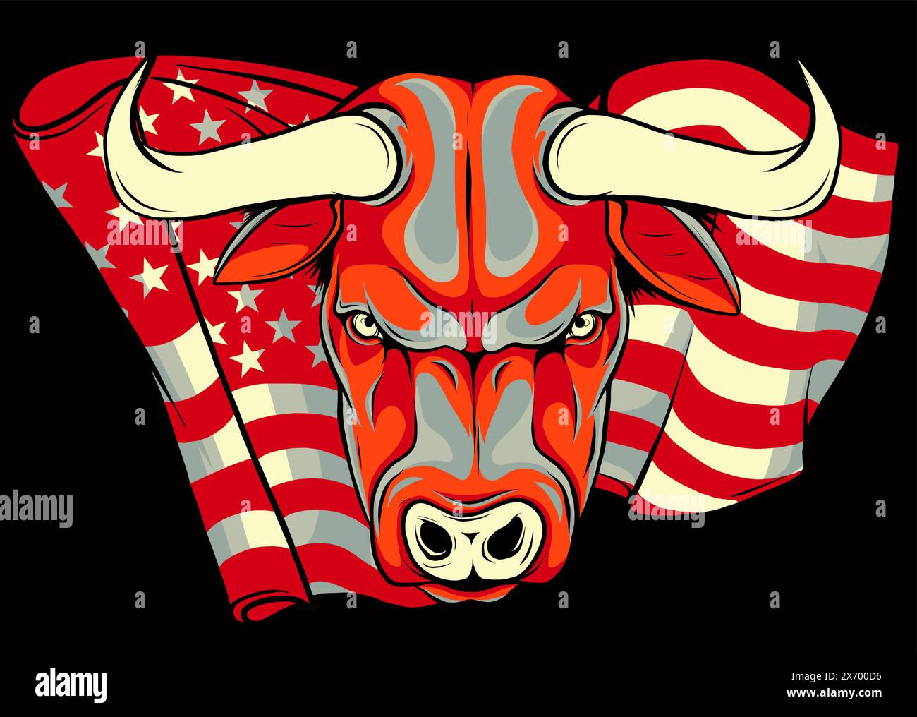 vector of head of bull with american flag on black background Stock ...