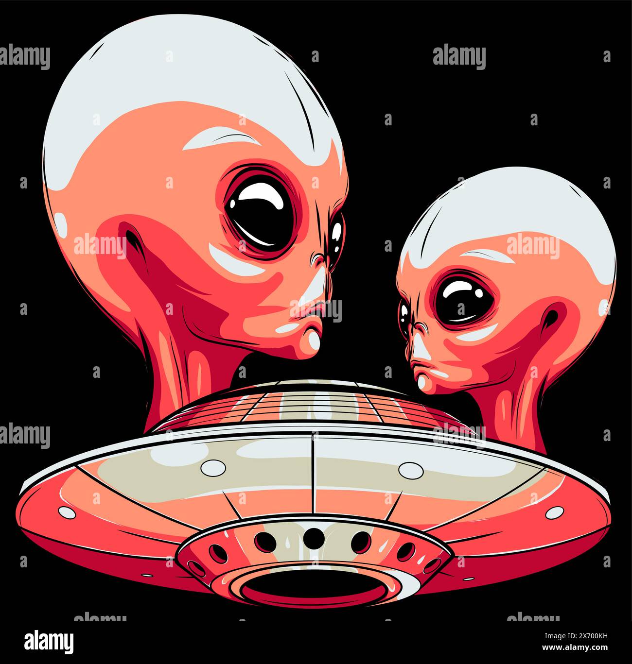 head Alien UFO Cartoon on black background Vector Icon Illustration ...