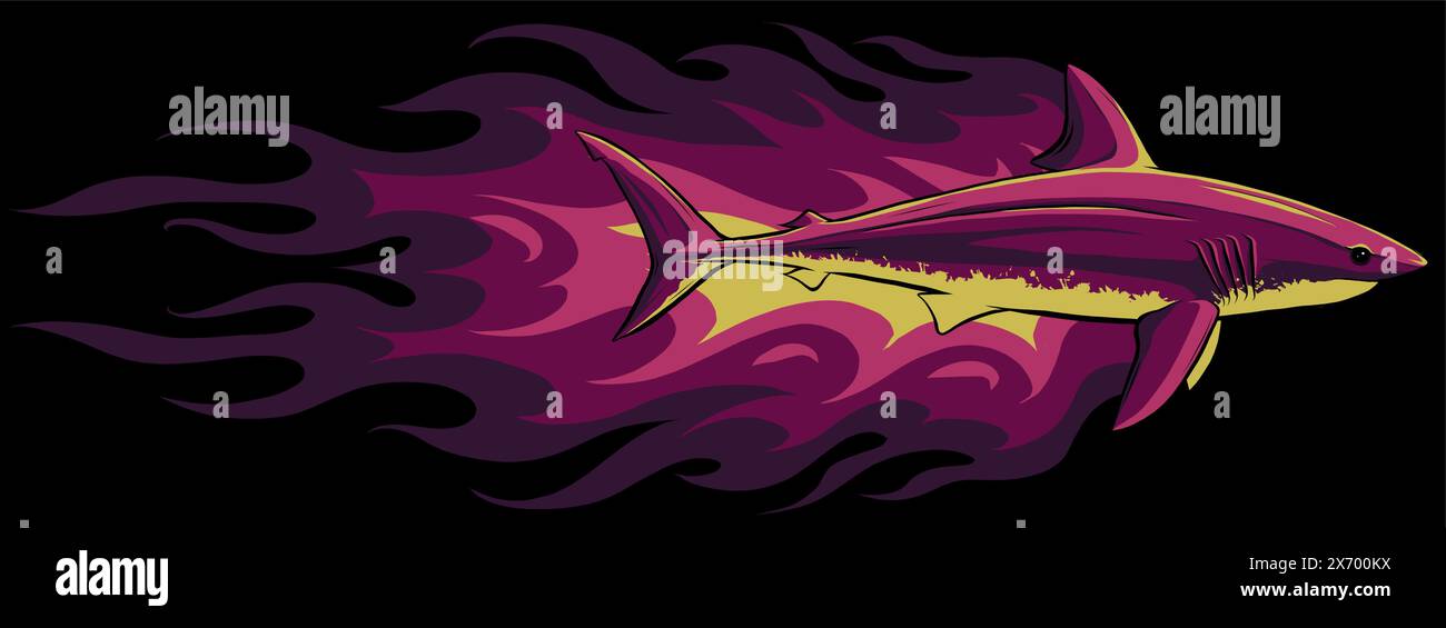 Shark, Abstract Flame Furious Marine Predator on black background ...