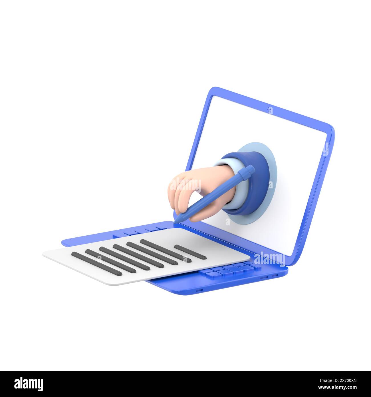 Isometric electronic signature concept. digital form attached to ...