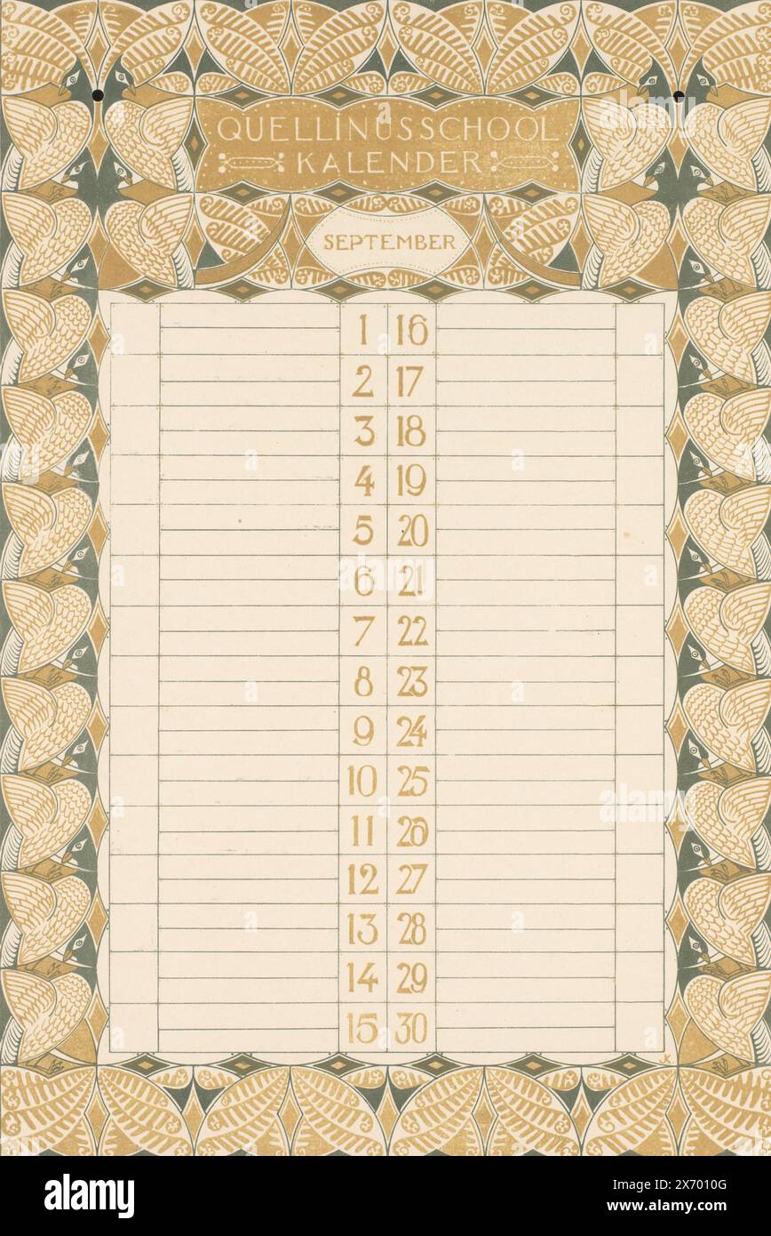 Calendar sheet for September, from a calendar from the Quellinus Arts ...