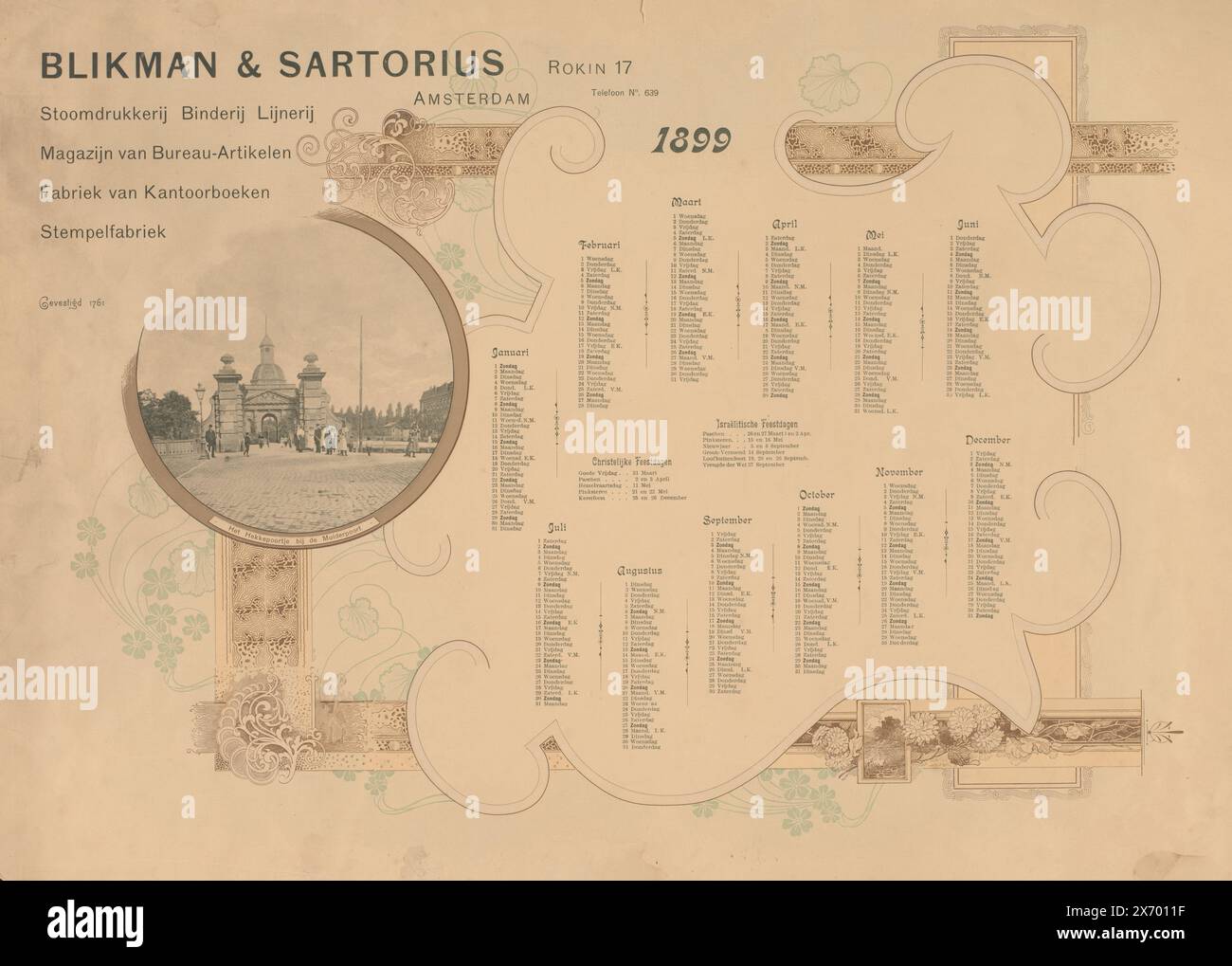 Calendar for the year 1899 by Blikman & Sartorius, Calendar with a view ...
