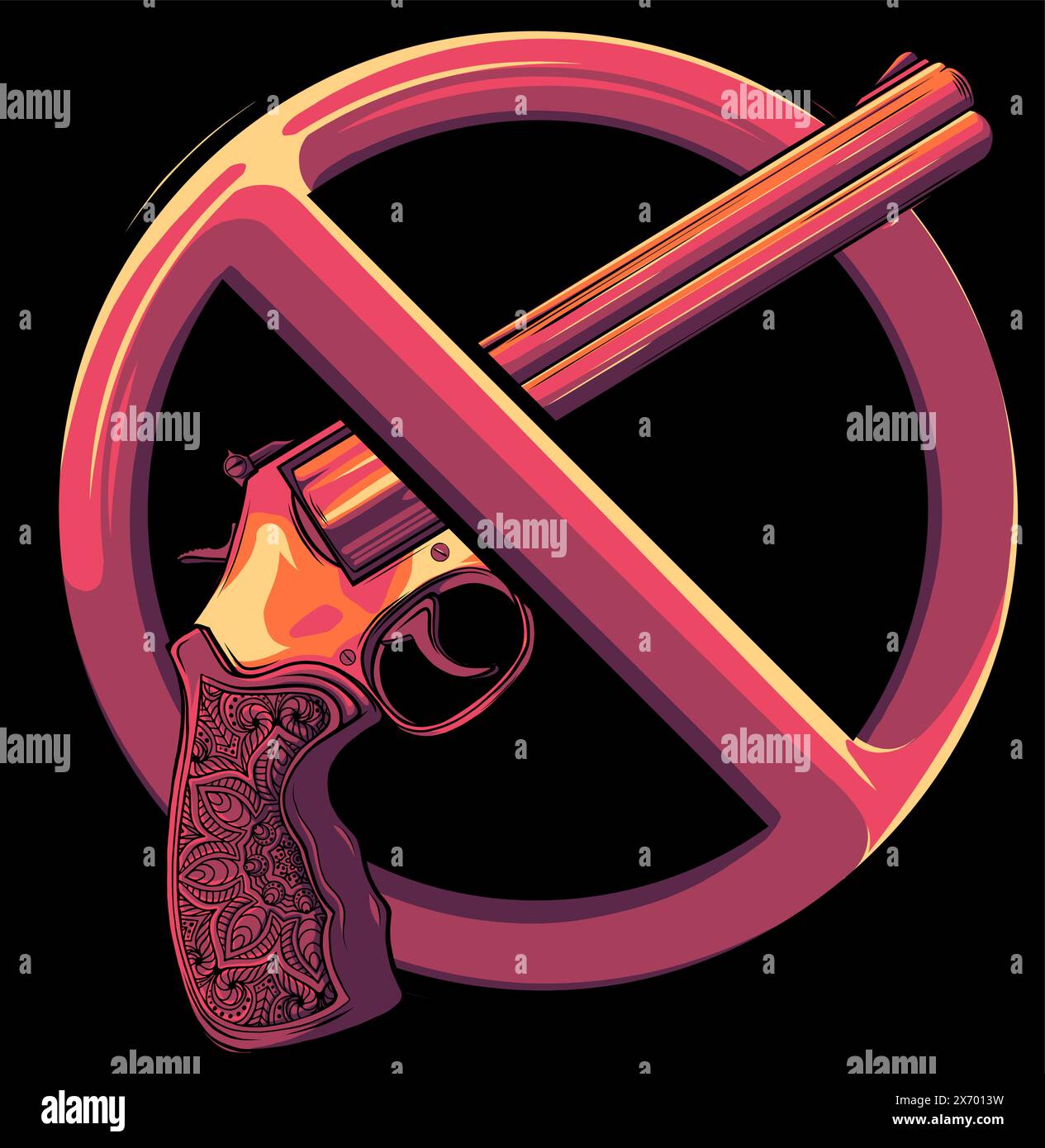 Red prohibition no gun round sign. isolated on black background Stock ...