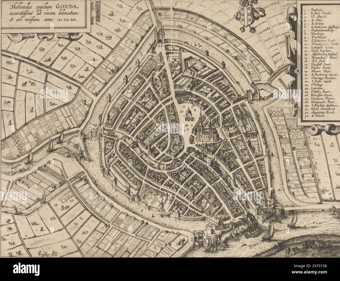 Map of Gouda, Hollandiae oppidum Gouda, accuratissimé ad vivum ...