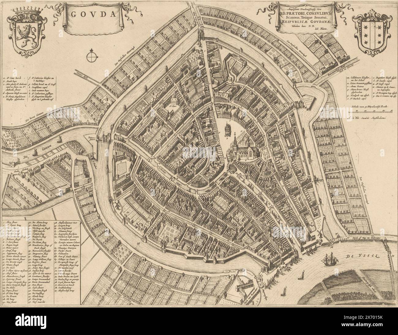 Map of Gouda, Gouda (title on object), Bird's-eye view map. Top left ...