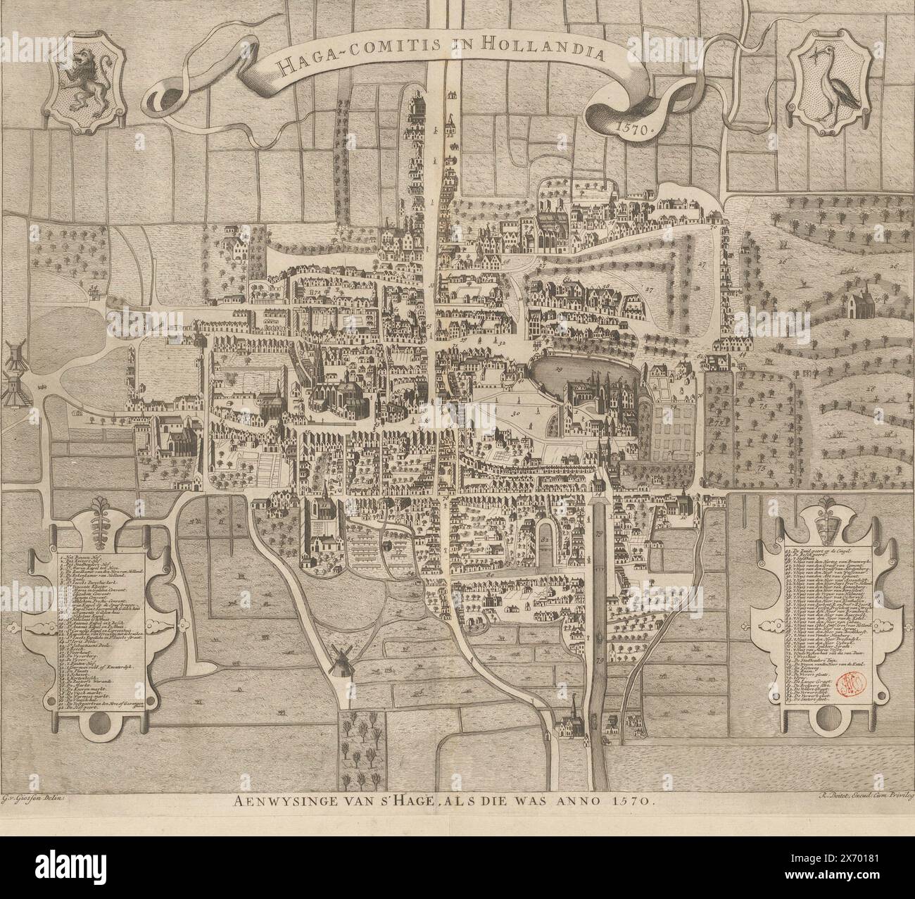 Map of The Hague, 1570, Aenwysinge van s' Hage, as it was in 1570, Haga ...