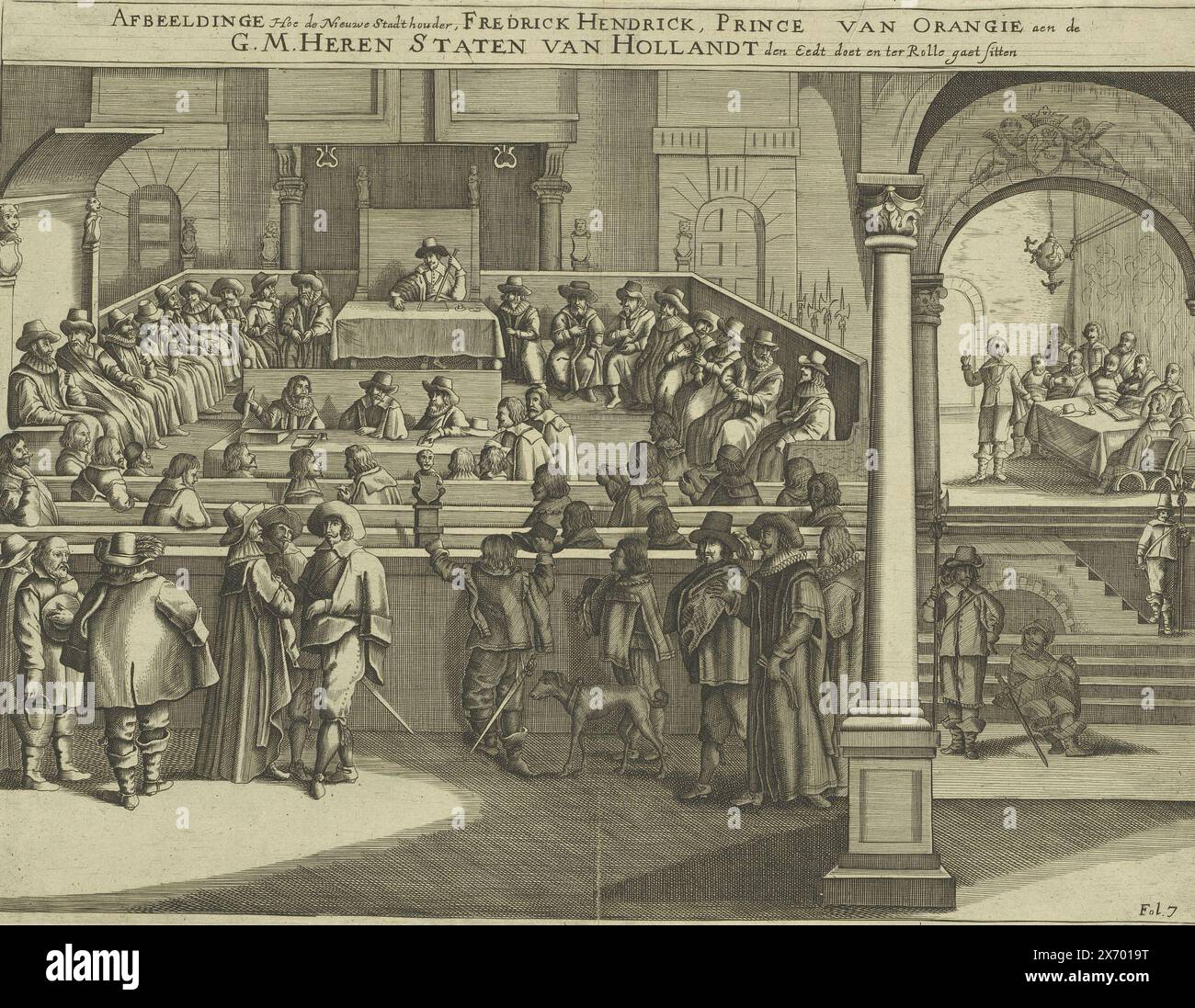 Frederik Hendrik takes the oath as stadtholder and takes a seat in the ...