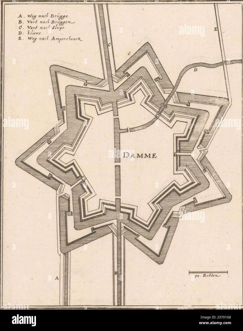 Fortress map of Damme, Damme (title on object), Fortress map of Damme ...