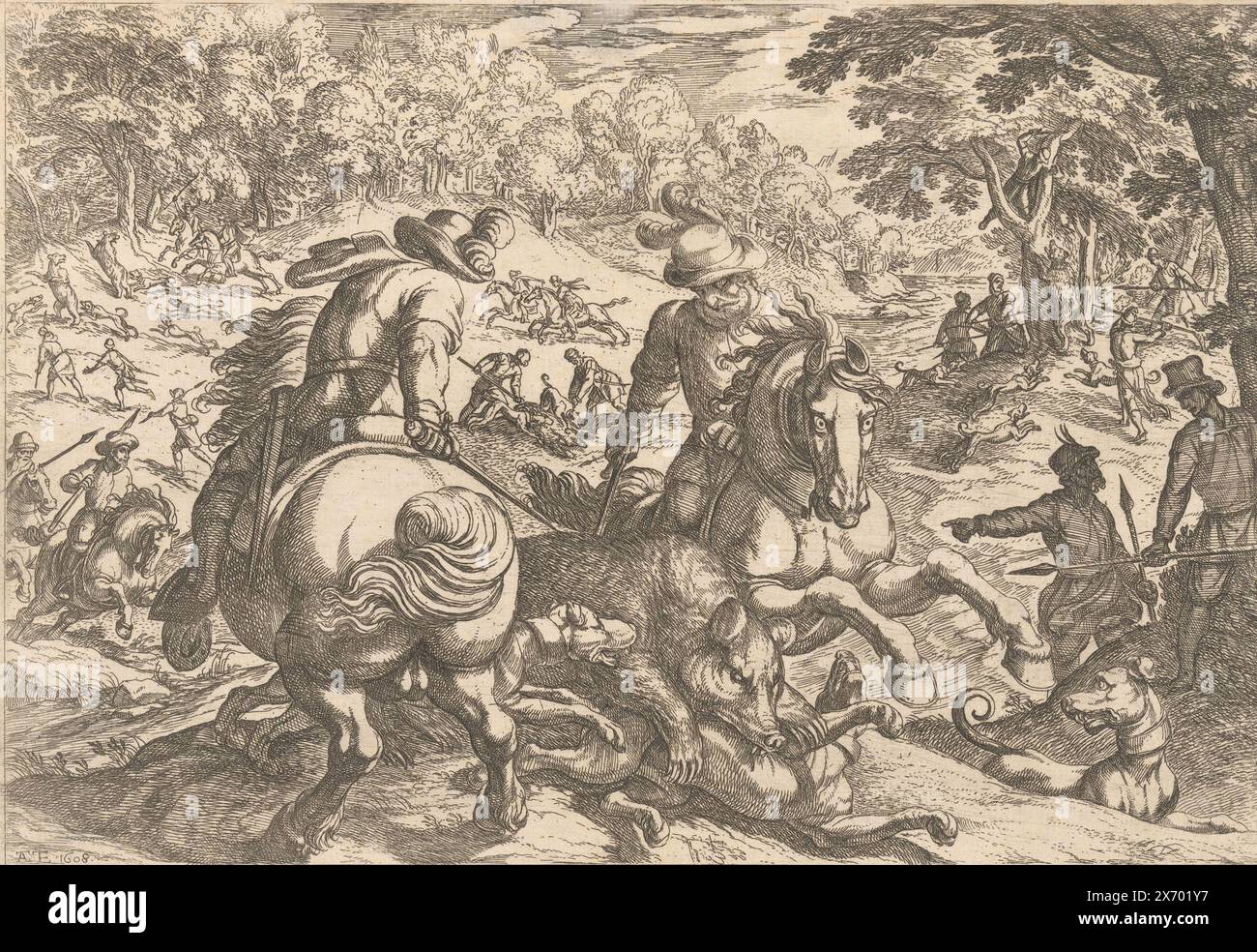 Bear hunting, Hunting scenes (part 7) (series title), Landscape with ...
