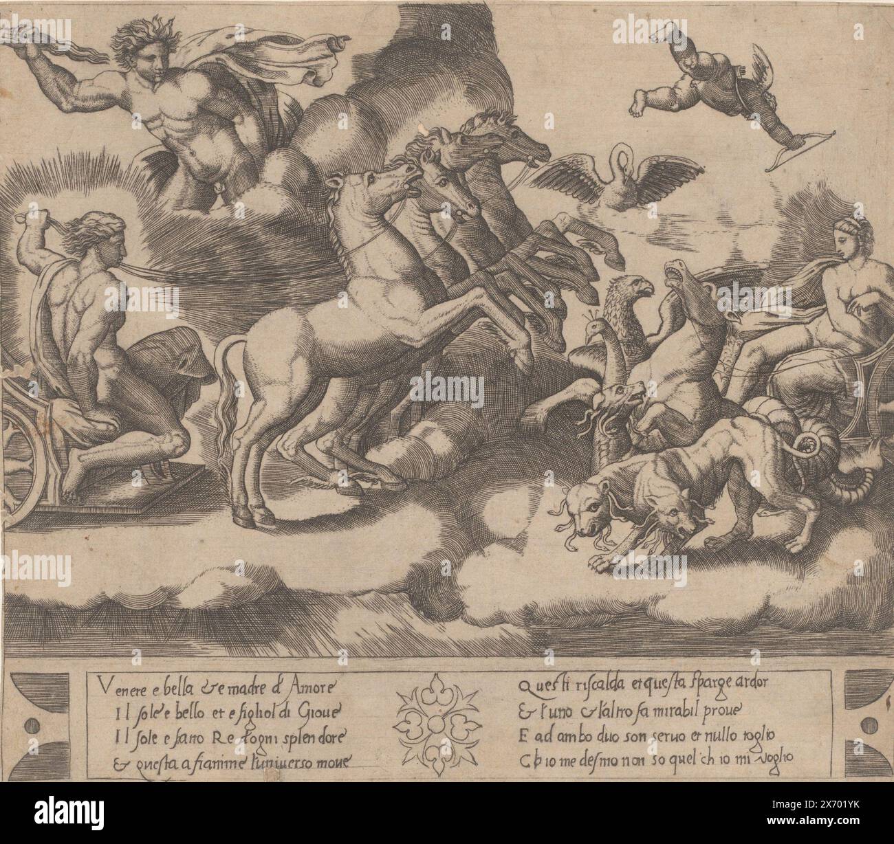 Chariots of Venus and Apollo, on the left Apollo on his chariot with ...