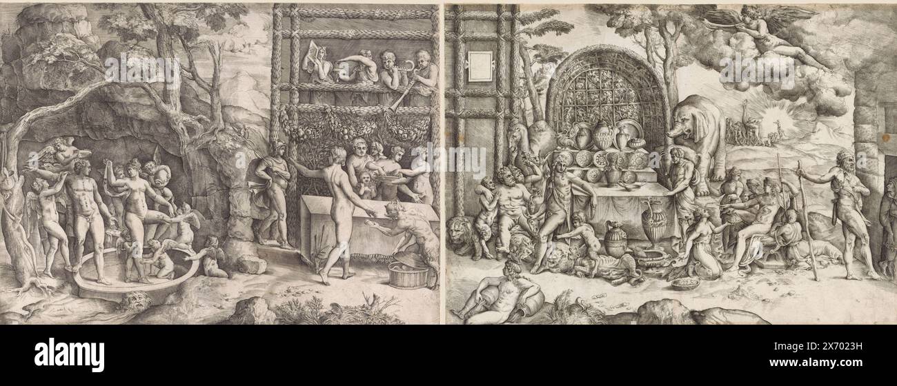 Wedding feast of Amor and Psyche, Left half: in a basin in front of a ...