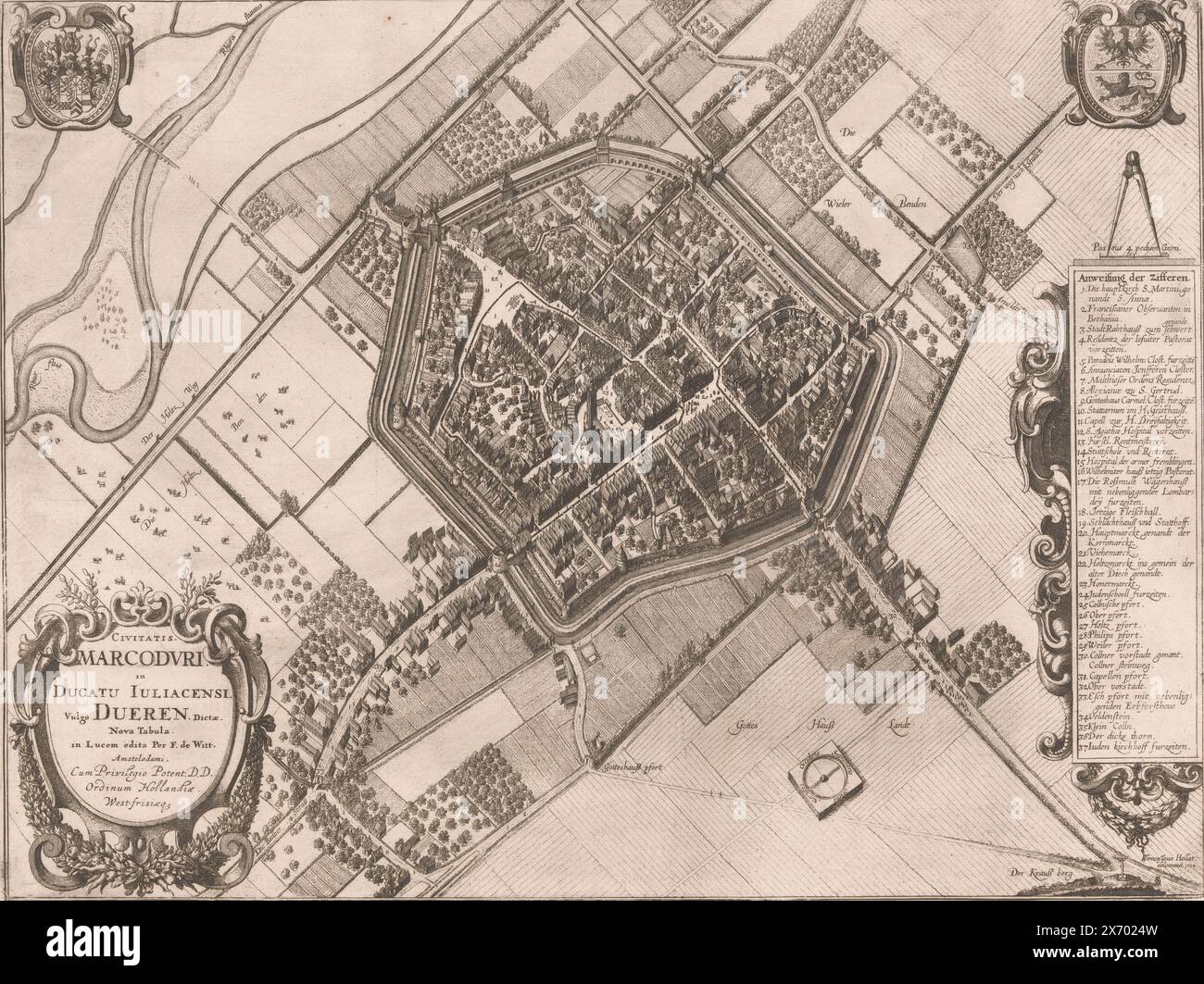Map of Düren, The map of Düren with the buildings in a bird's-eye view ...