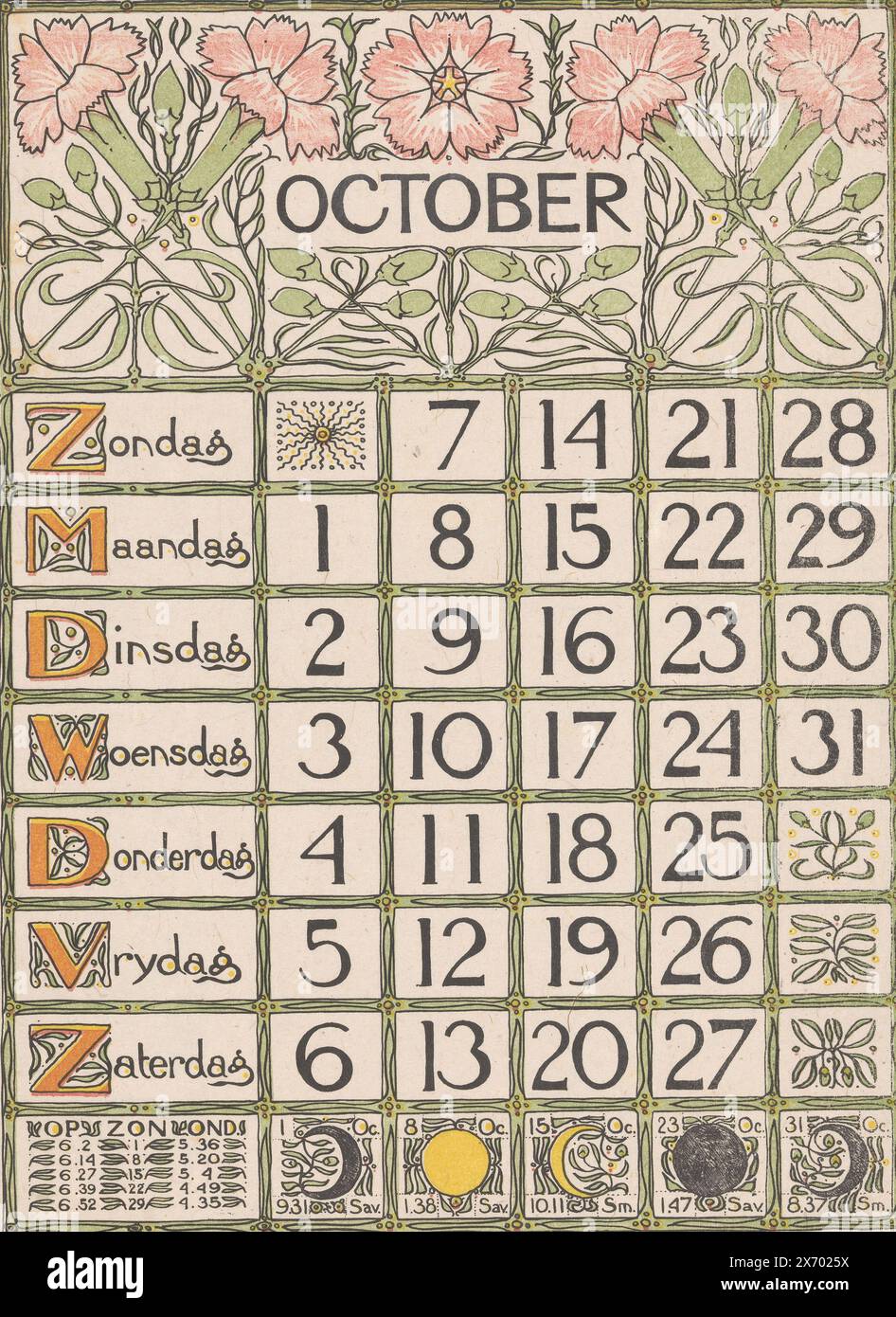 Calendar sheet for October 1900, A rectangular frame with the days of ...