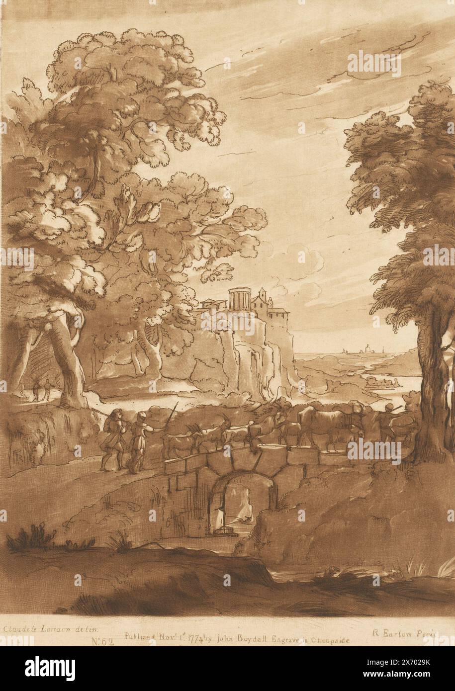 Landscape with drovers and cattle walking over a stone bridge, Prints ...