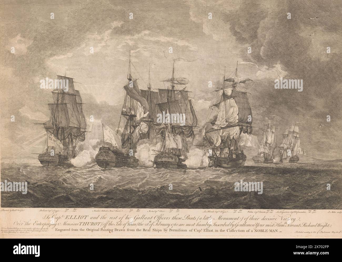 French and English fleet during a naval battle, The frigates during the ...